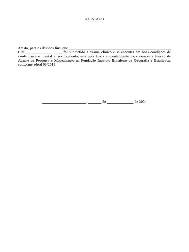 Atestado de Sanidade Física e Mental | PDF