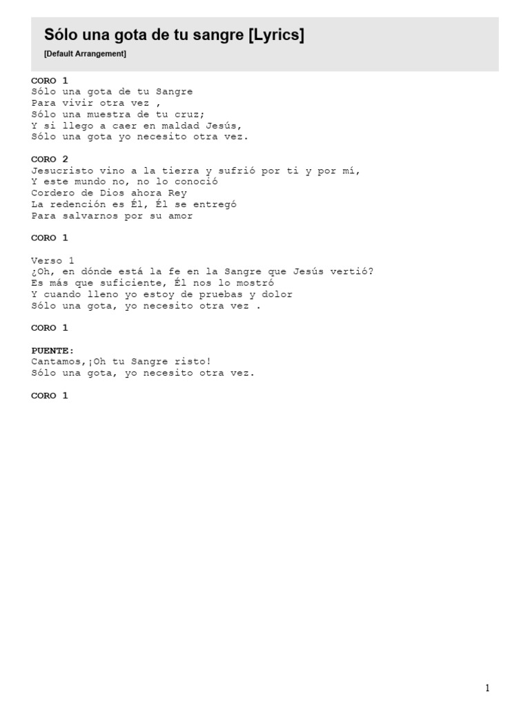 Solo una gota de tu sangre - Letra | PDF