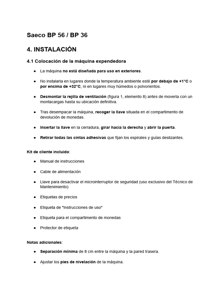 Instalación y Mantenimiento Saeco BP 36/56 | PDF | Conector eléctrico
