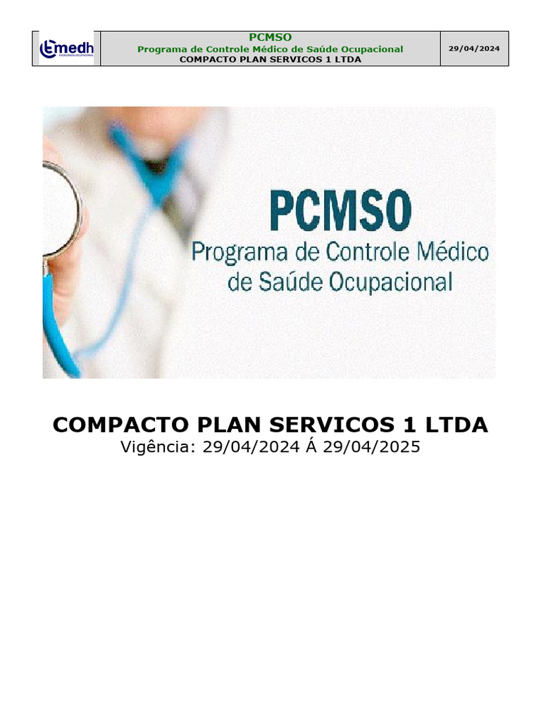PCMSO 2024: Saúde Ocupacional em Foco | PDF | Epidemiologia | Histórico ...
