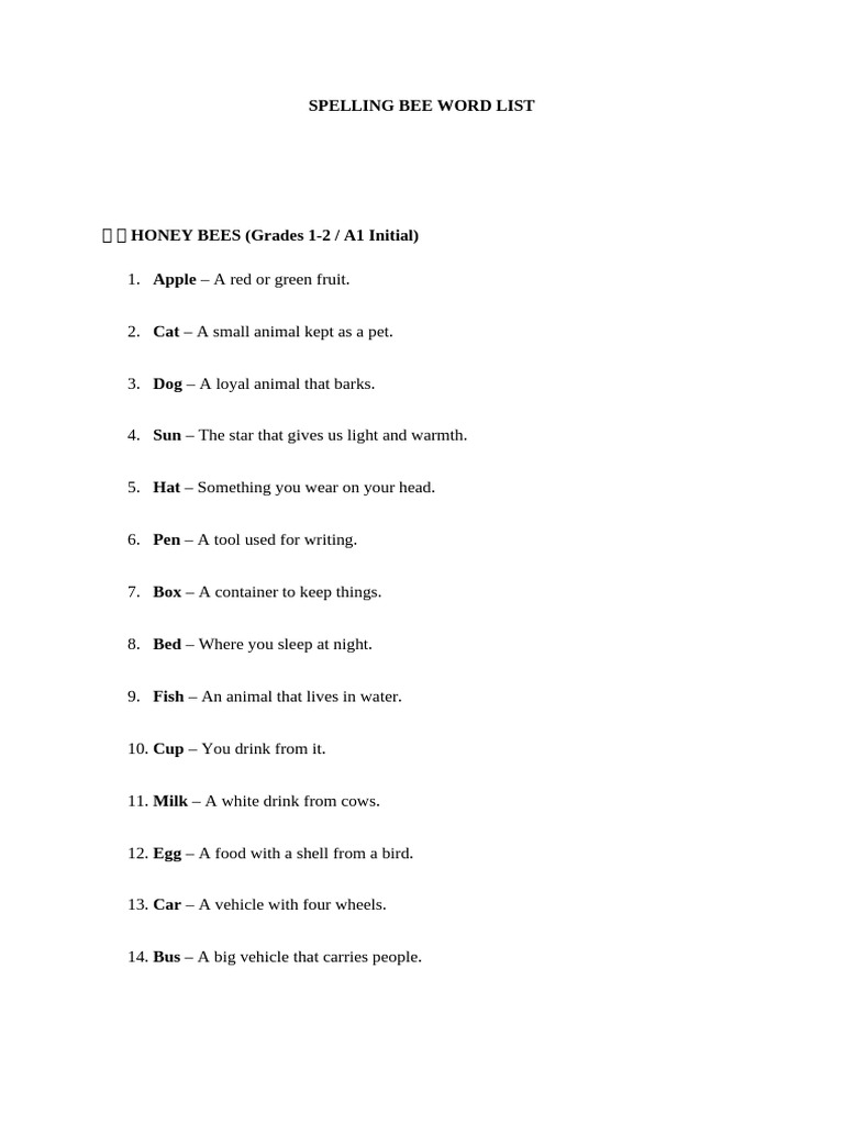 Spelling Bee Word List for Grades 1-4 | PDF | Greenhouse Gas | Natural ...
