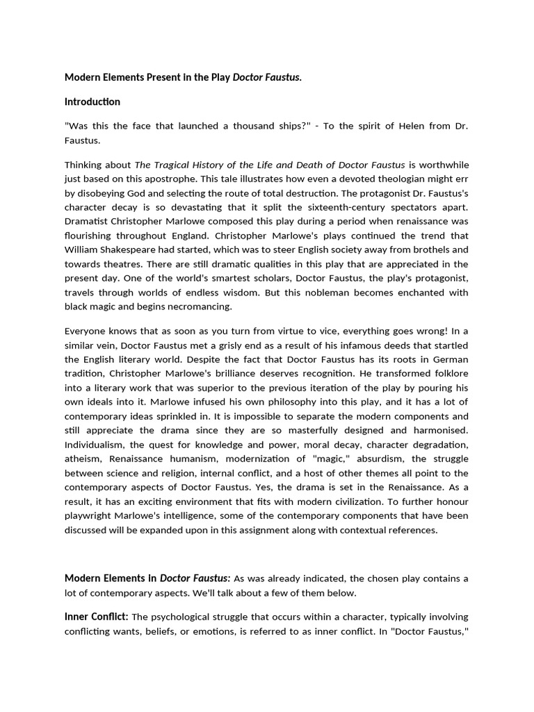 Modern Elements Present in The Play Doctor Faustus | PDF | Humanism ...