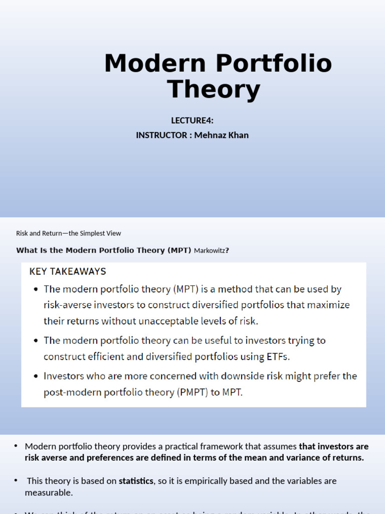 Understanding Modern Portfolio Theory | PDF | Modern Portfolio Theory ...