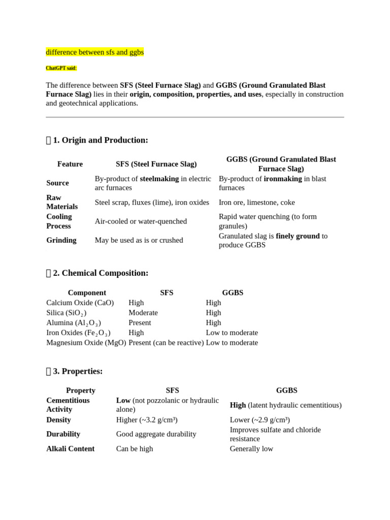 Difference Between Sfs and Ggbs | PDF | Cement | Materials