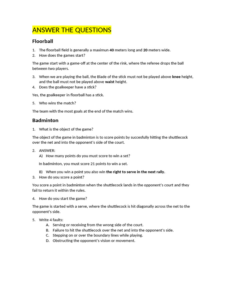 Floorball and Badminton Game Rules | PDF