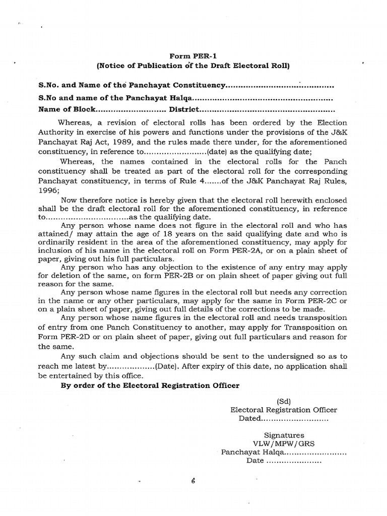 Forms Panchayat Electoral Revision 2023 | PDF