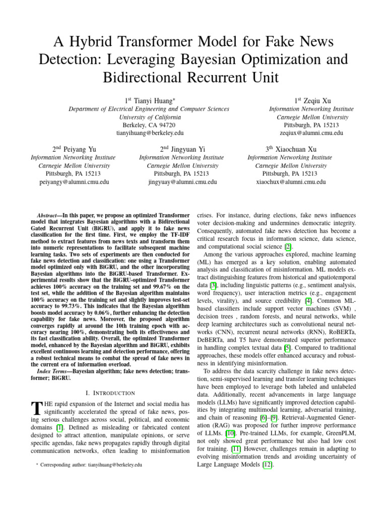 A Hybrid Transformer Model for Fake News Detection Leveraging Bayesian Optimization and ...