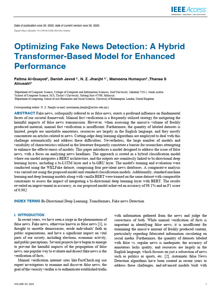 Optimizing Fake News Detection A Hybrid Transformer-Based Model For ...