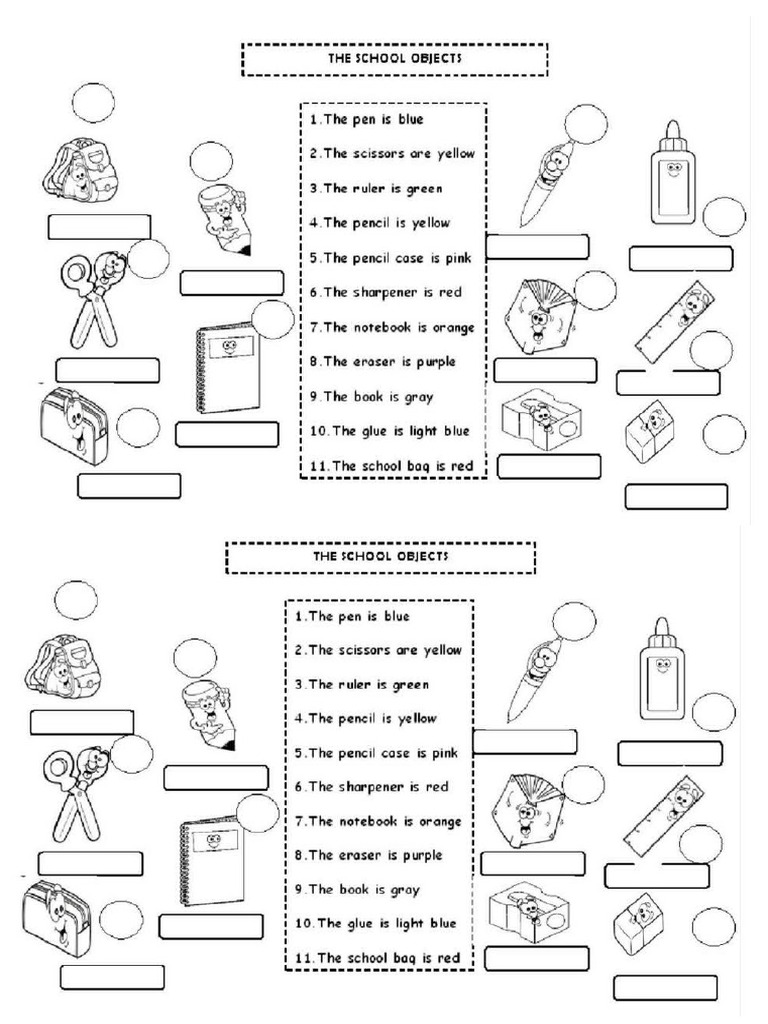 Color The School Objects | PDF
