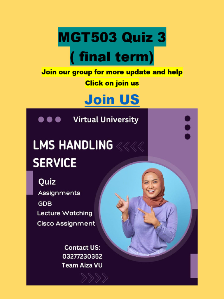 MGT503 Quiz 3(final term) BY TEAM AIZA VU | PDF