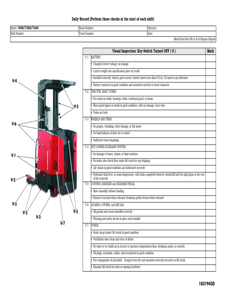 Forklift Daily Inspection Checklist | PDF | Elevator | Truck