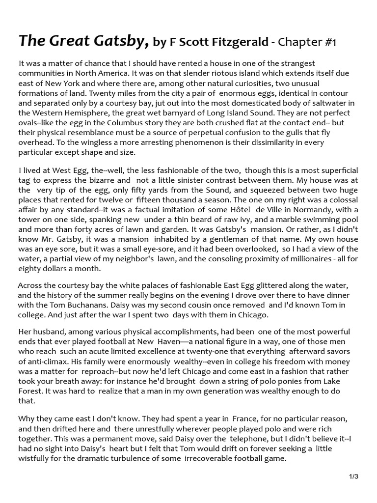 The Great Gatsby F Scott Fitzgerald | PDF | The Great Gatsby