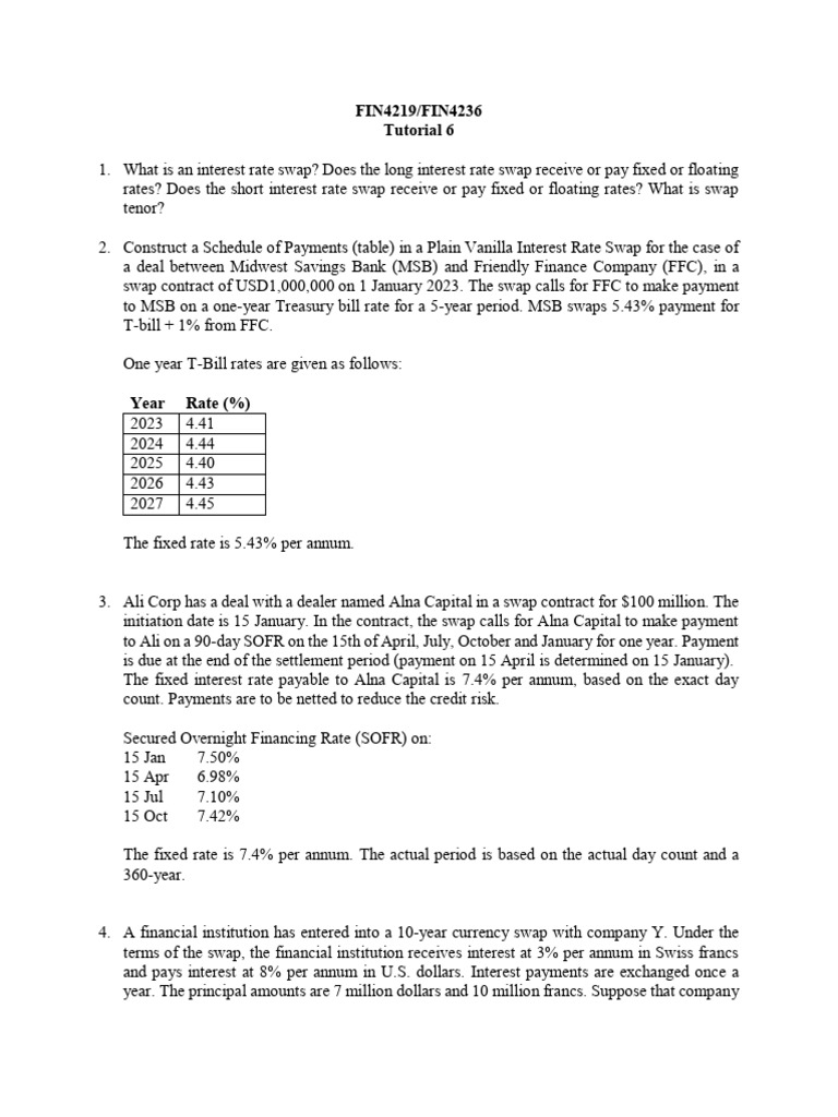 Tutorial+6 2 | PDF | Swap (Finance) | Interest Rate Swap