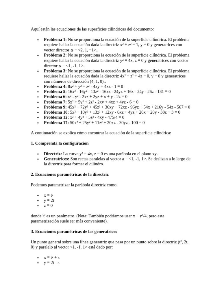 ecuaciones de las superficies cilíndricas | PDF | Geometría diferencial ...