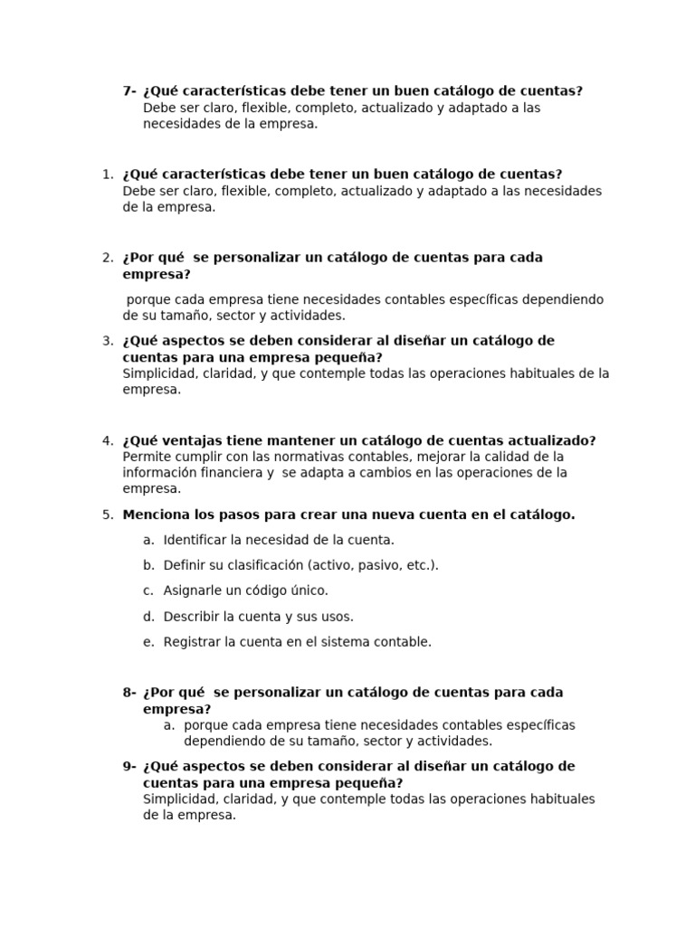 Qu Caracter Sticas Debe Tener Un Buen Cat Logo de Cuentas | PDF