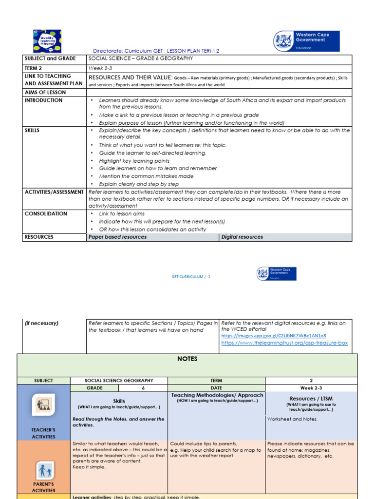 Grade 6 Geography Lesson Plan: Trade | PDF | Learning | Curriculum