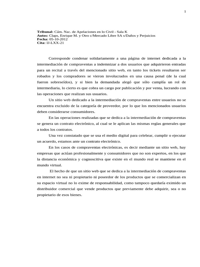 Claps C. Mercado Libre Sala K | PDF | Los consumidores | Mercado (economía)