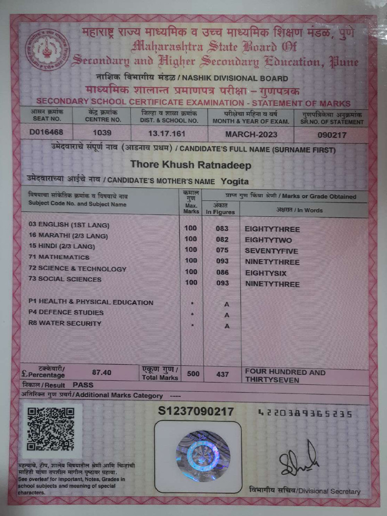 Krishna 10th marksheet_compressed | PDF | Career And Technical Education | Qualifications