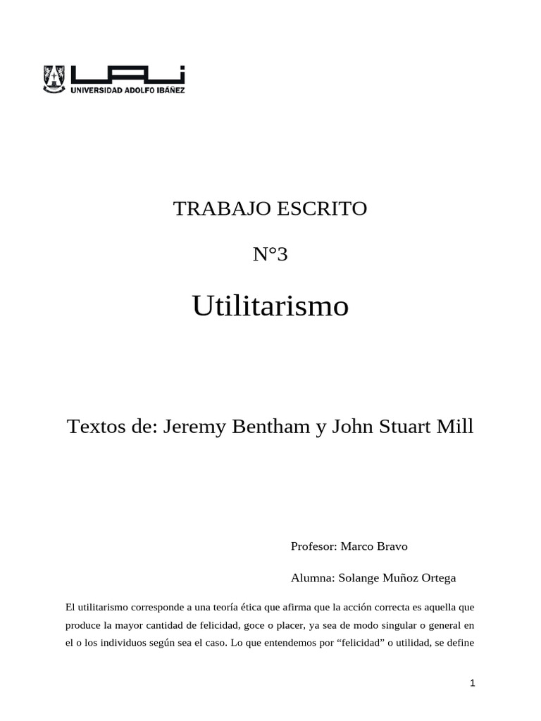 Ensayo Etica 3 Utilitarismo | PDF | Utilitarismo | John Stuart Mill