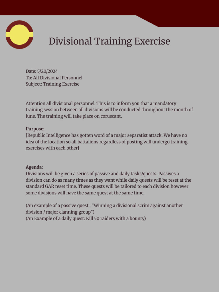 Divisional Training Exercise Notice | PDF