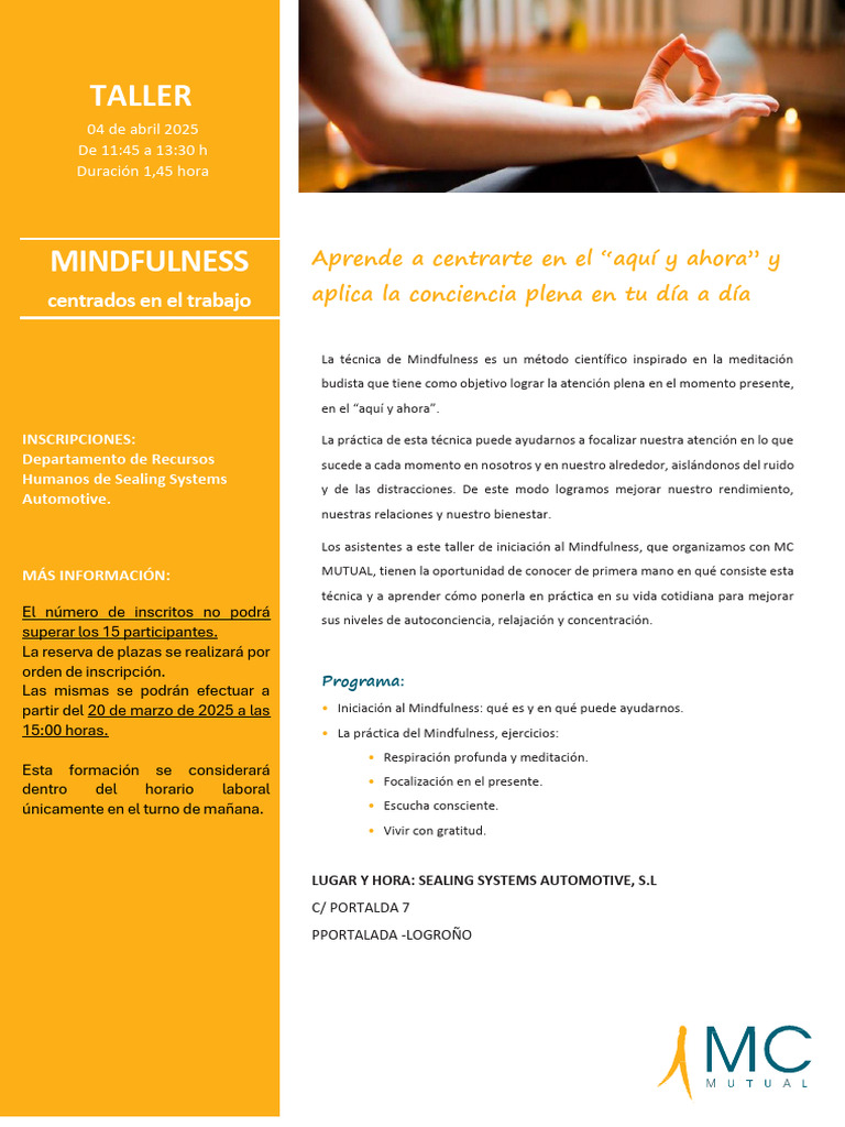 Taller Mindfulness | PDF | Atención plena | Meditación