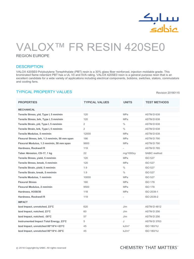 TDS Valox 420SEO UL94 5VA | PDF | Electric Arc | Dielectric