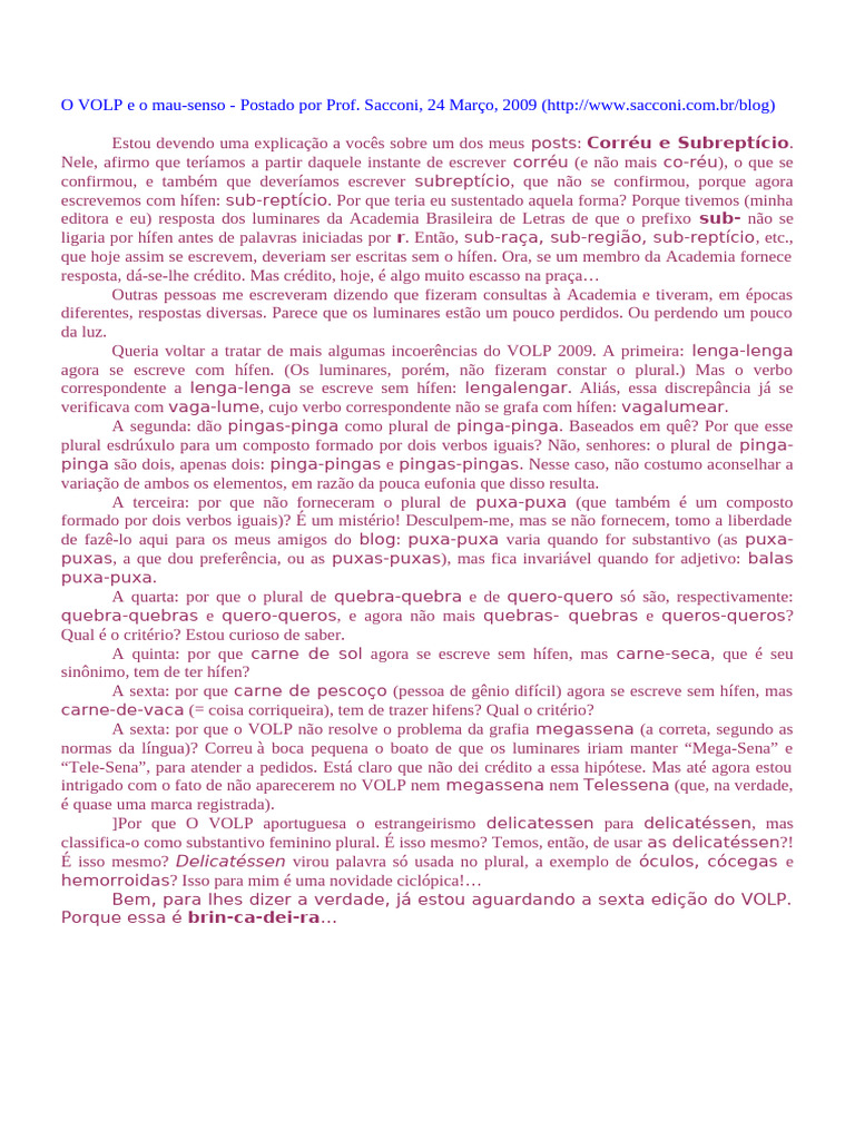 Críticas ao VOLP e Mau-Senso | PDF | Plural | Linguística