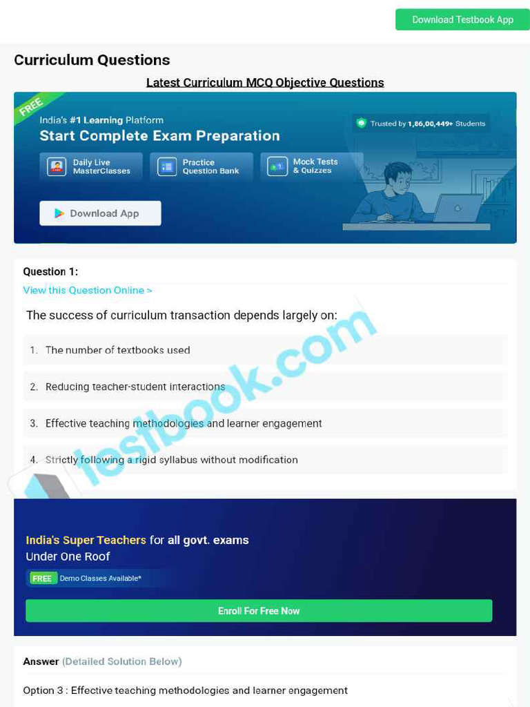 MCQ On Curriculum 5f63c1650a5b11fe75e83590 | PDF