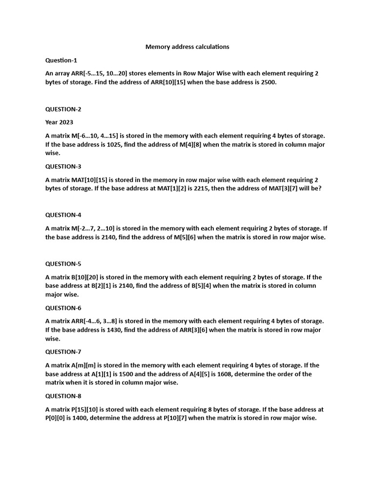 Memory Address calculations-WORKSHEET-5 | PDF | Matrix (Mathematics) | Computer Programming