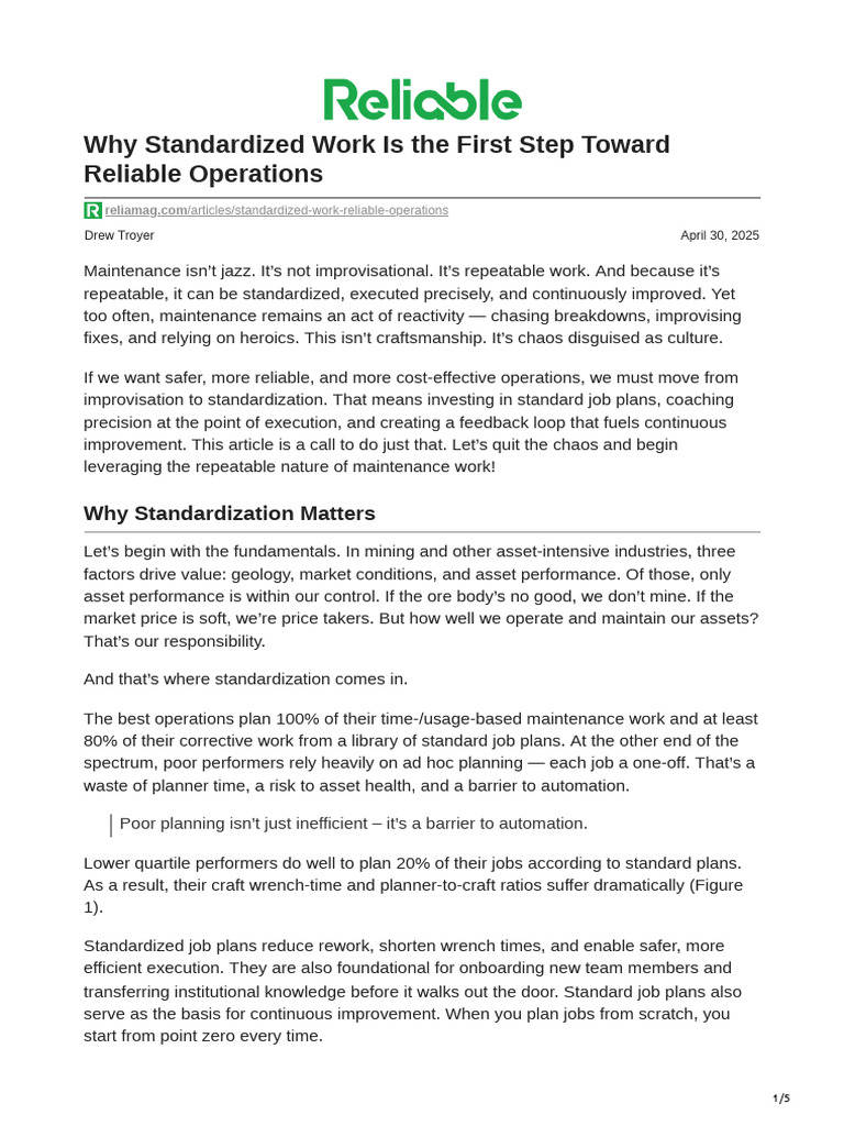 Why Standardized Work Is The First Step Toward Reliable Operations ...