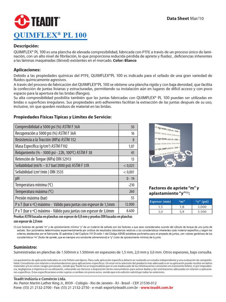 Quimflex PL100 | PDF | Materiales | Ingeniería mecánica