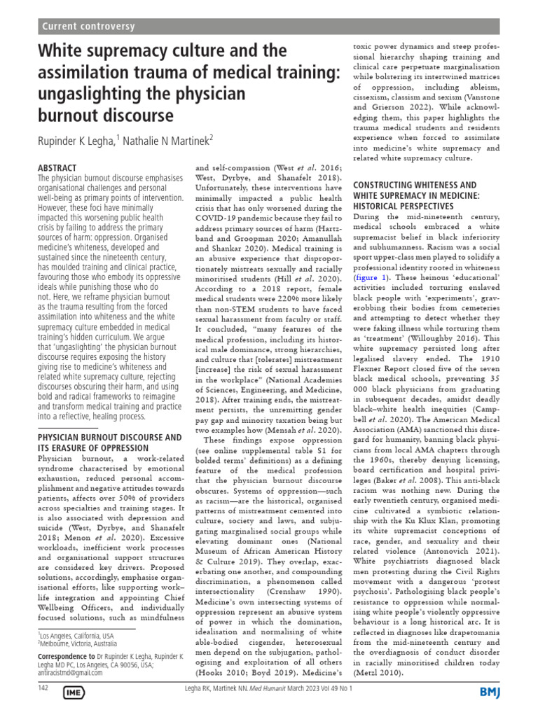 White Supremacy Culture in Medicine | PDF | Residency (Medicine ...