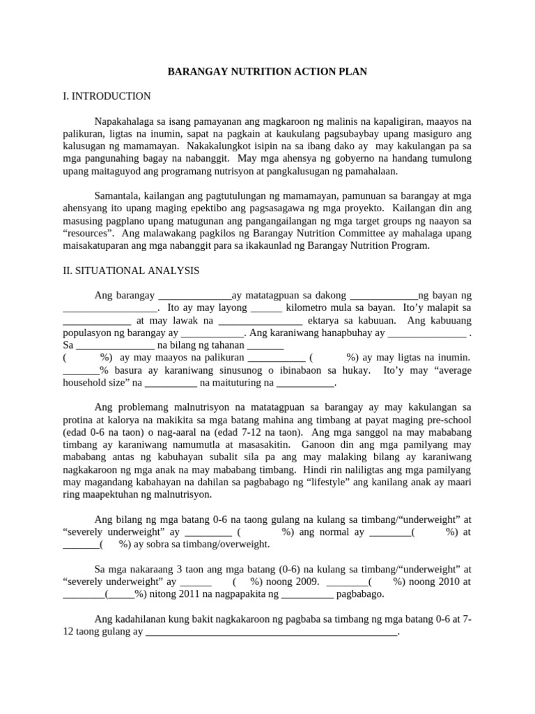 Barangay Nutrition Action Plan | PDF