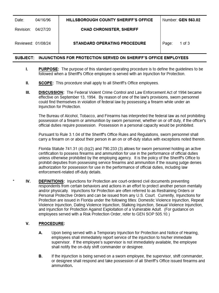 Injunctions for Protection SOP | PDF | Sheriffs In The United States ...