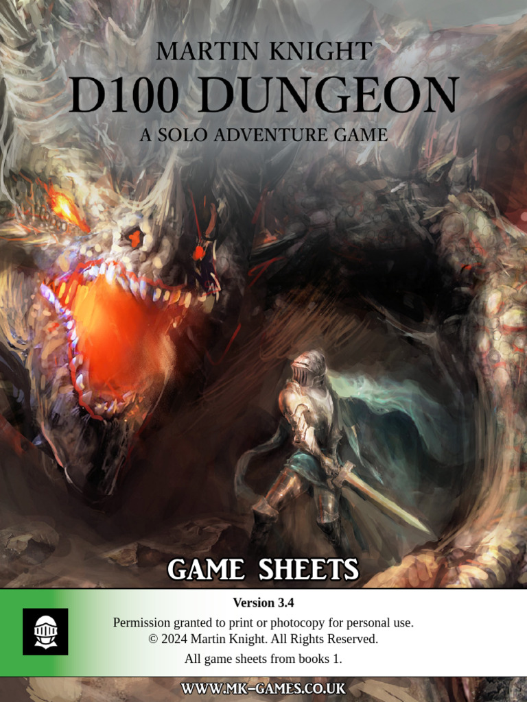 D100 Dungeon. Book 1. Game Sheets V3.4 | PDF