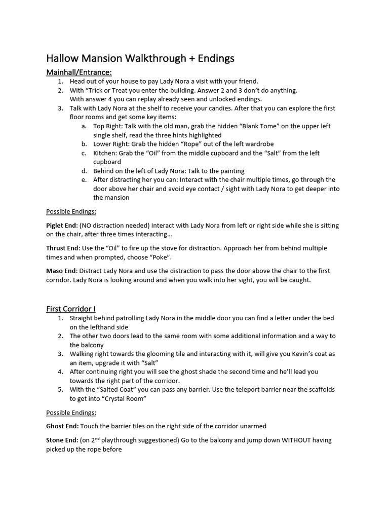 Hallow Mansion Walkthrough | PDF