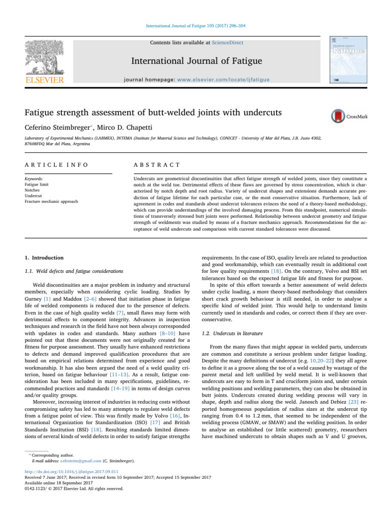 2017 - Fatigue Strength Assessment of Butt Welded Joints With Undercuts - C Steimbreger, MD ...