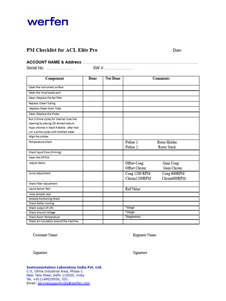 PM Check List ACL Elite Pro | PDF