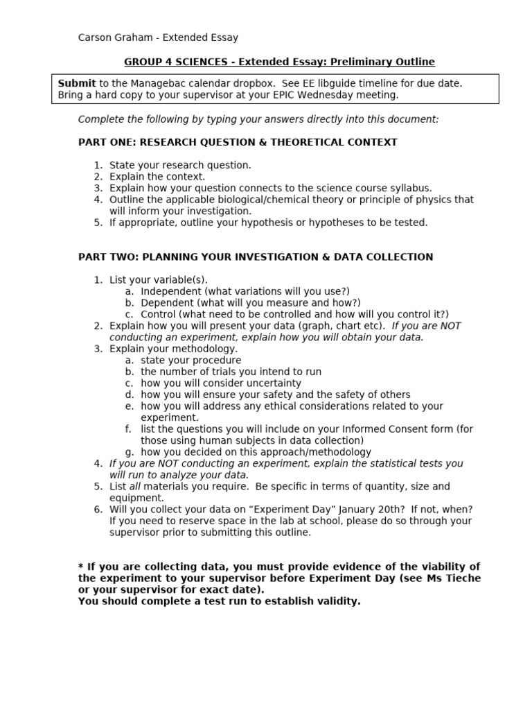 Preliminary Outline - Sciences EE | PDF | Experiment | Methodology