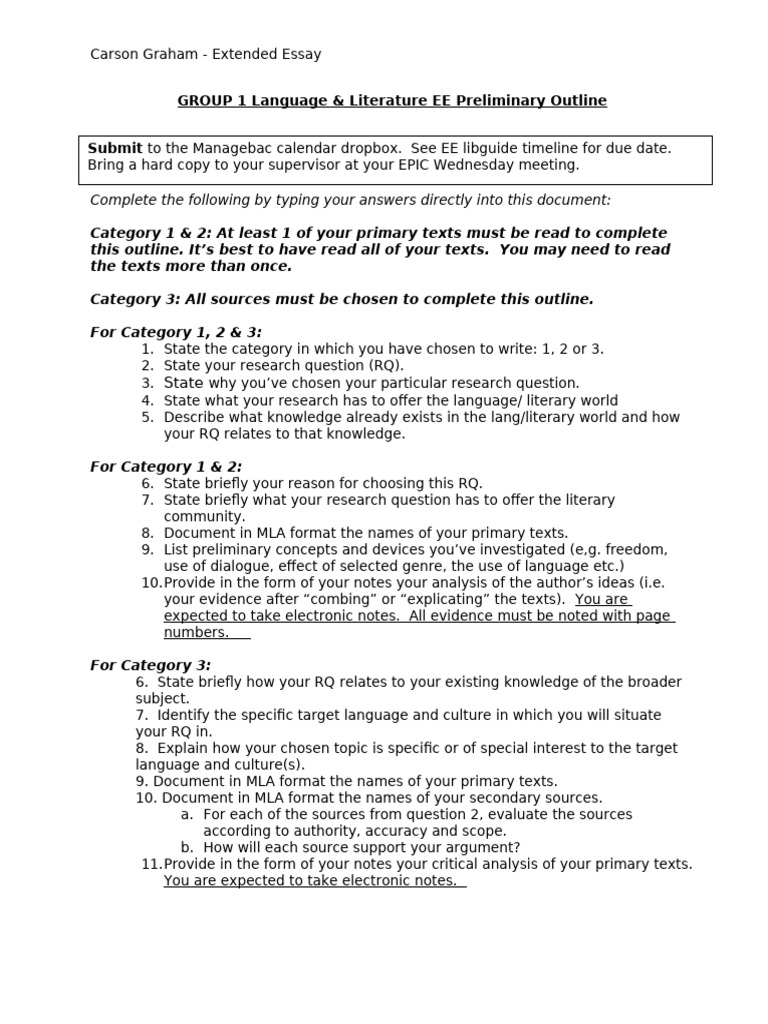 3. Preliminary Outline - Lang Lit EE | PDF | Essays | Knowledge