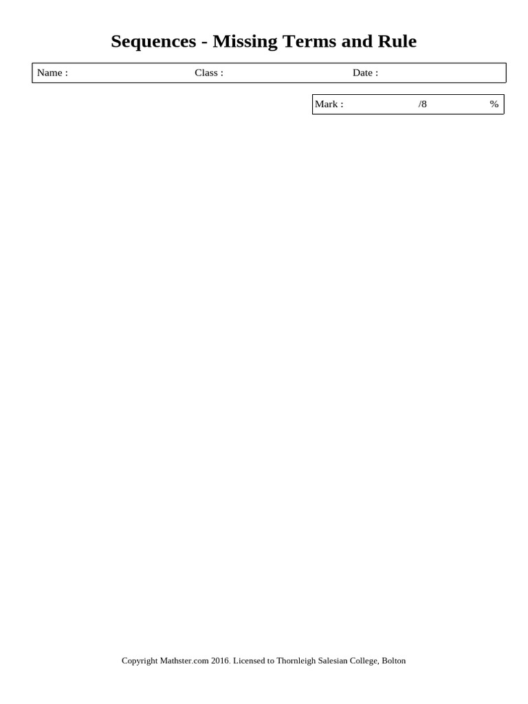 Sequences - Missing Terms and Rule - 1 | PDF