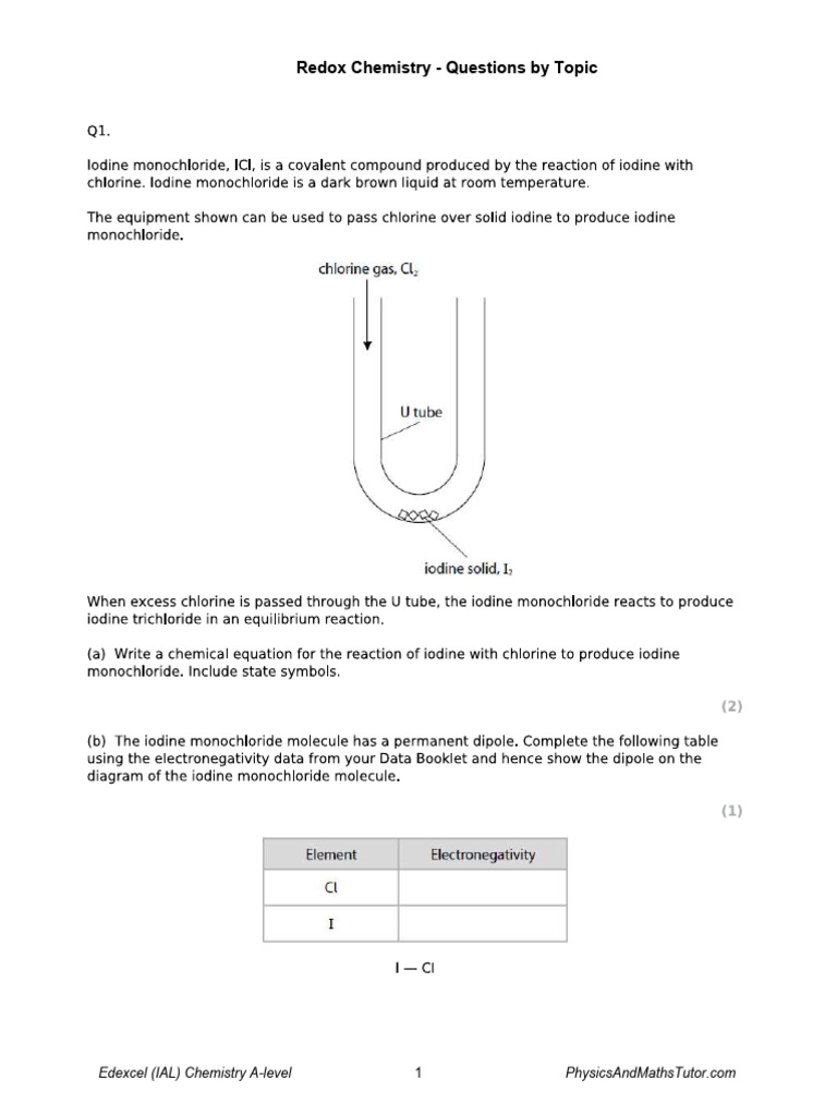 Redox Chemistry QP | PDF