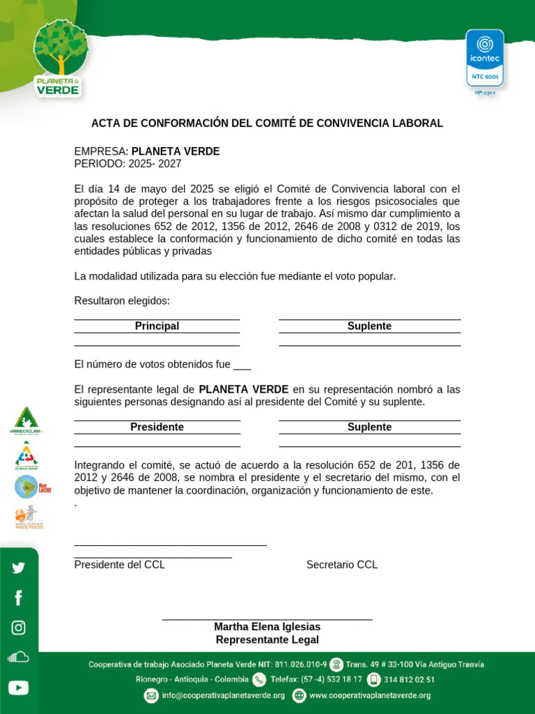 Acta de conformacion del comite de convivencia laboral (1) | PDF
