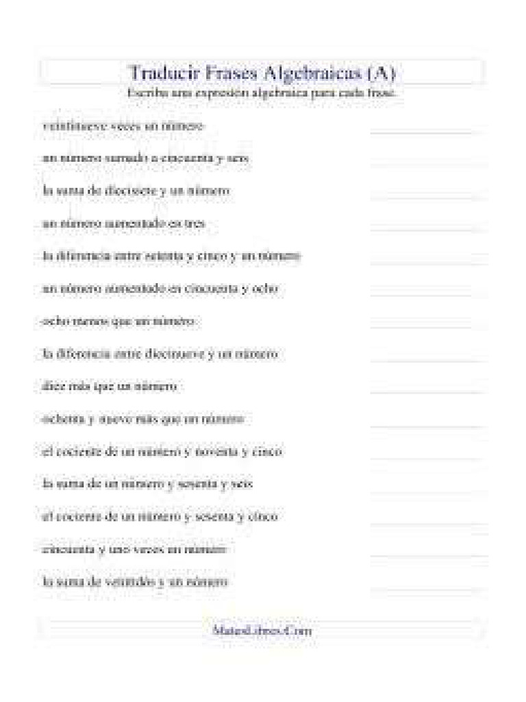 Algebra Traducir Frases Algebraicas 001 300.004 | PDF