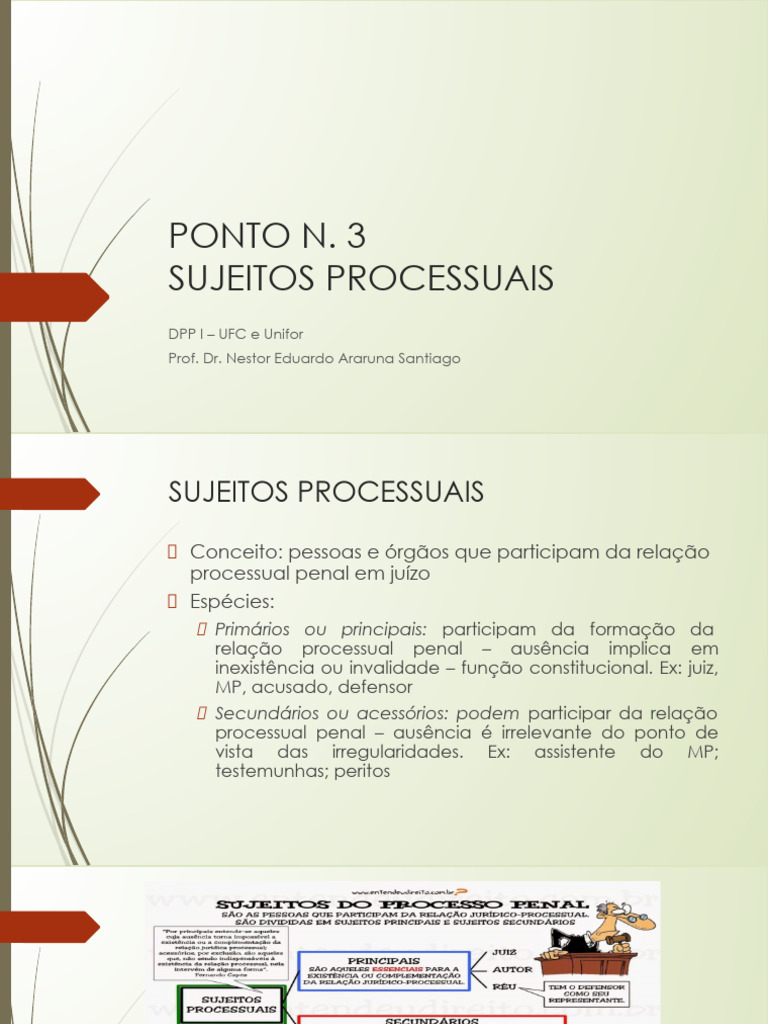 Ponto n. 3 - Sujeitos Processuais.pptx | PDF | Promotor | Juiz