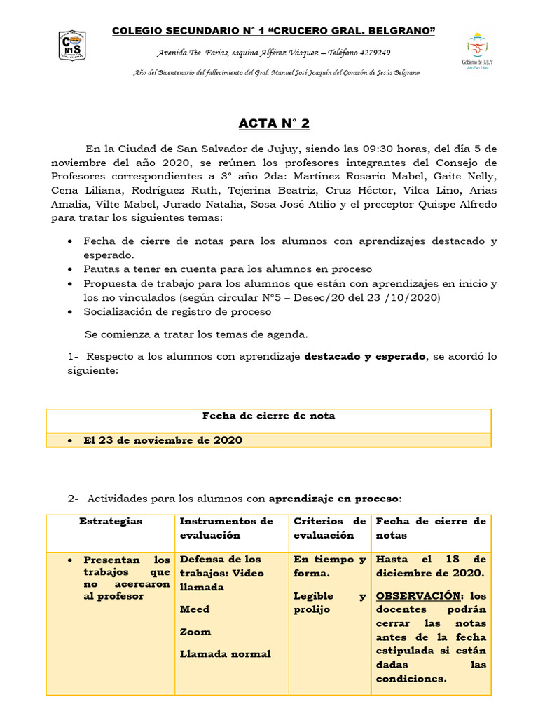 ACTA 3ro 2da | PDF