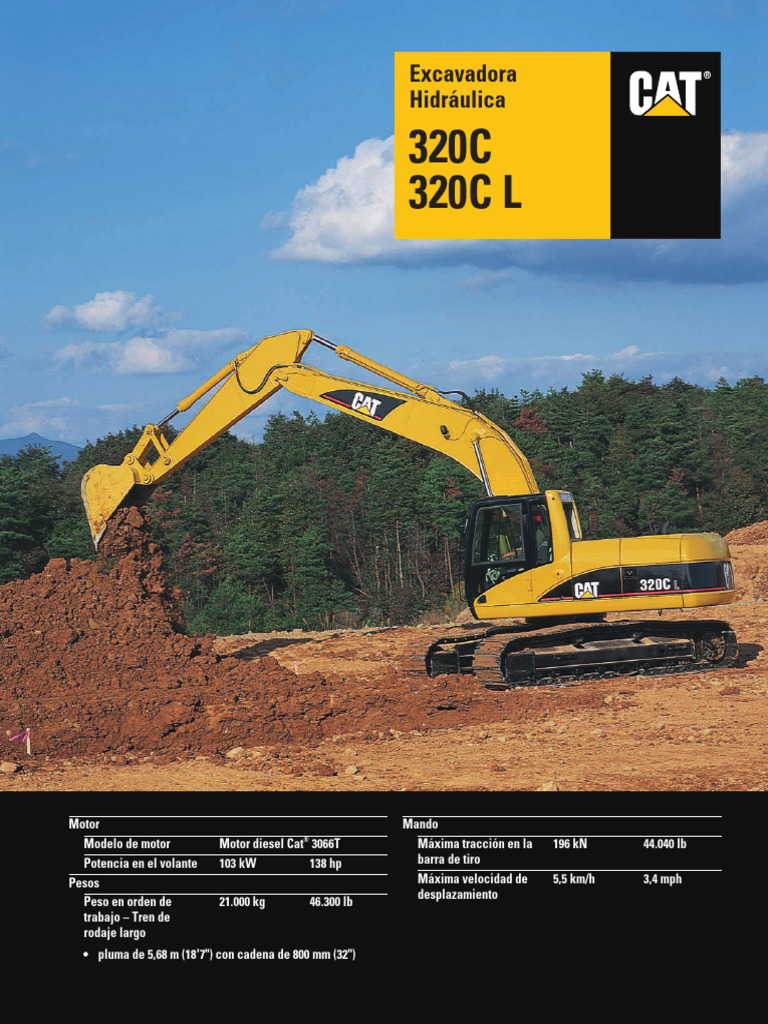 Excavadora Hidráulica Caterpillar 320C | PDF | Martillo | Motores