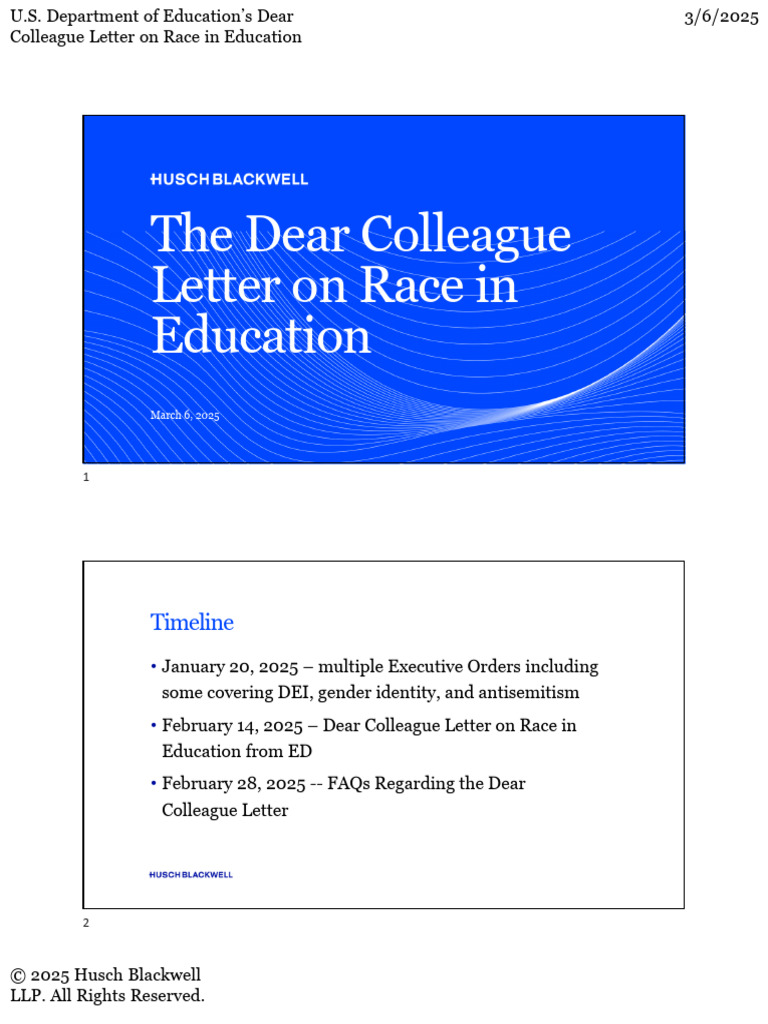 The Dear Colleague Letter On Race in Education - Husch Blackwell | PDF ...