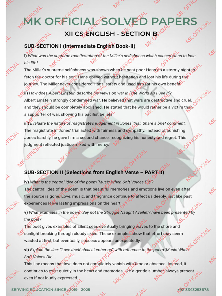 Xii English Cs Complete Solved by MK Official | PDF