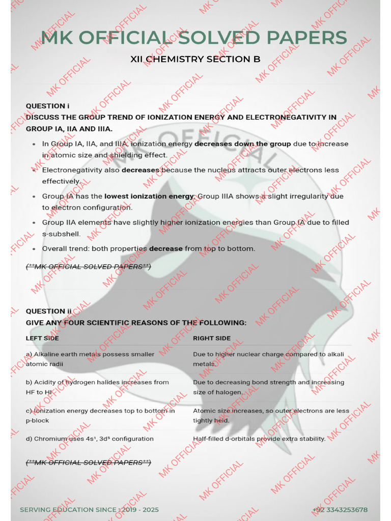 Xii Chemistry Complete Solved by MK Official | PDF